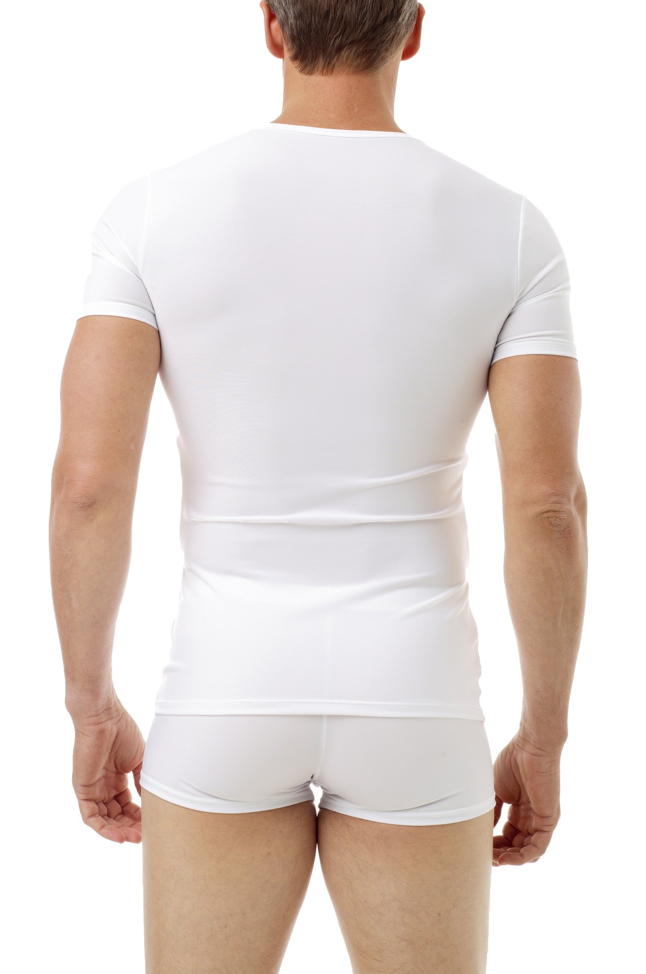 Underworks Mens Microfiber Compression V-Neck T-shirt, Large, White