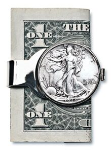 american coin treasures u.s coin money clip - silver walking liberty half dollar | brass layered in silver-tone rhodium | holds currency, credit cards, cash | certificate of authenticity