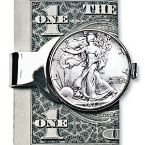 American Coin Treasures U.S Coin Money Clip - Silver Walking Liberty Half Dollar | Brass Layered in Silver-Tone Rhodium | Holds Currency, Credit Cards, Cash | Certificate of Authenticity