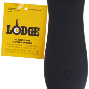 Lodge Silicone Hot Handle Holder - Dishwasher Safe Hot Handle Holder Designed for Lodge Cast Iron Skillets 9 Inches+ w/ Keyhole Handle - Reusable Heat Protection Up to 500° - Black