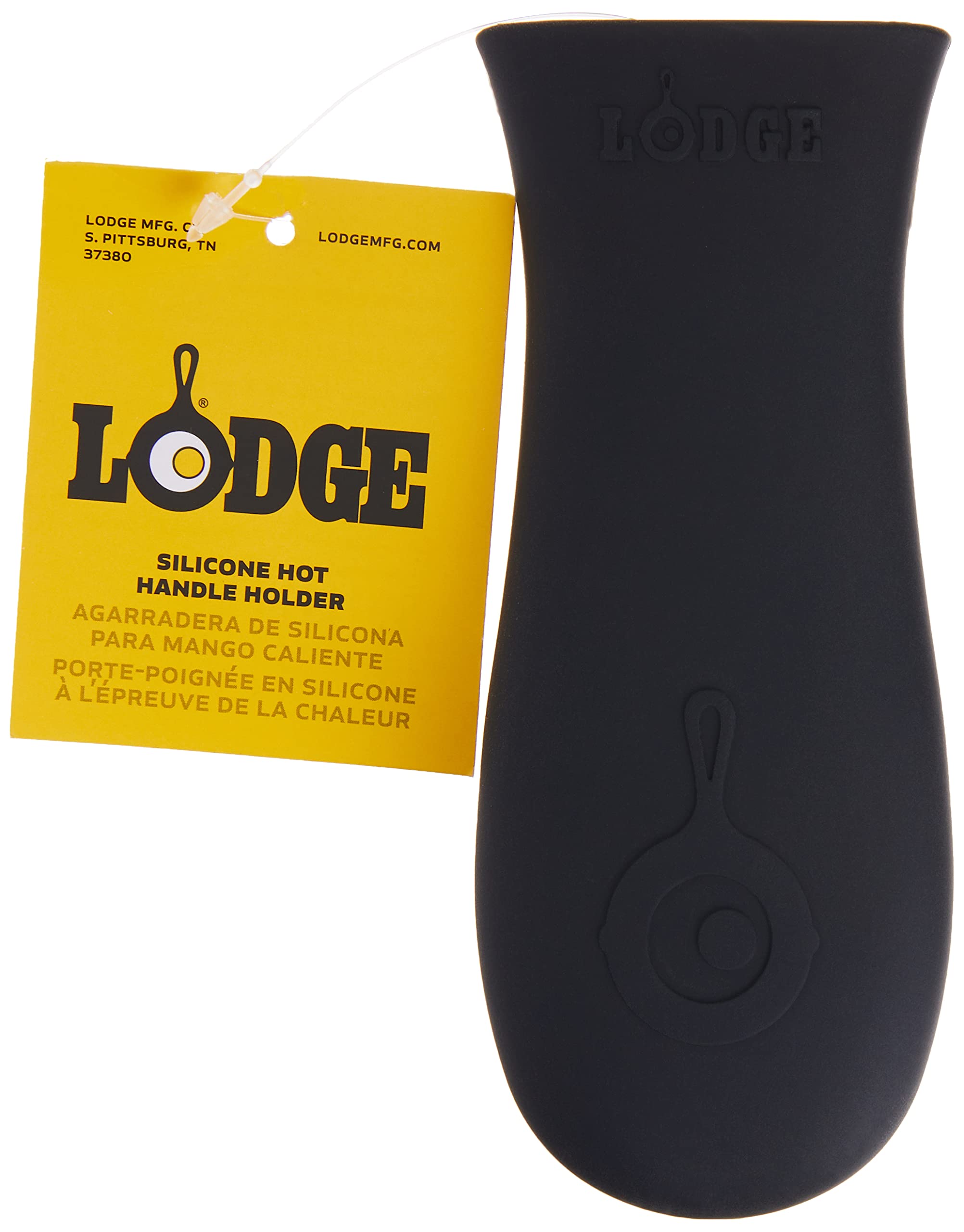 Lodge Silicone Hot Handle Holder - Dishwasher Safe Hot Handle Holder Designed for Lodge Cast Iron Skillets 9 Inches+ w/ Keyhole Handle - Reusable Heat Protection Up to 500° - Black