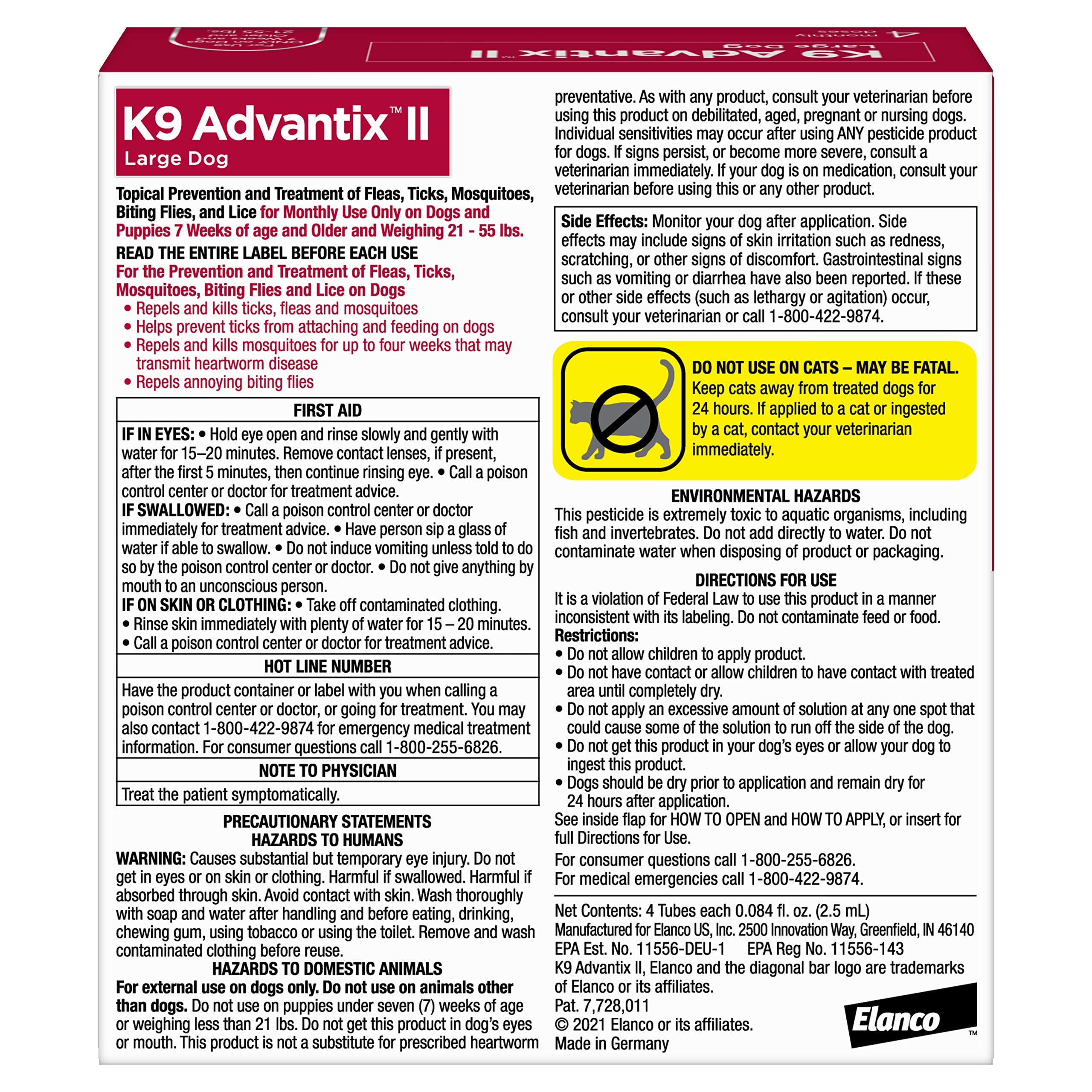 K9 Advantix II Large Dog Vet-Recommended Flea, Tick & Mosquito Treatment & Prevention | Dogs 21 - 55 lbs. | 4-Mo Supply