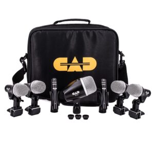 cad audio stage7 7 piece drum mic pack - includes kick mic, snare mic, 3 tom mics and 2 overhead condenser mics, black