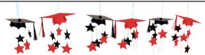 amscan school colors graduation party 3-d mortarboard and stars foil garland decoration, apple red and black, foil, 12 feet