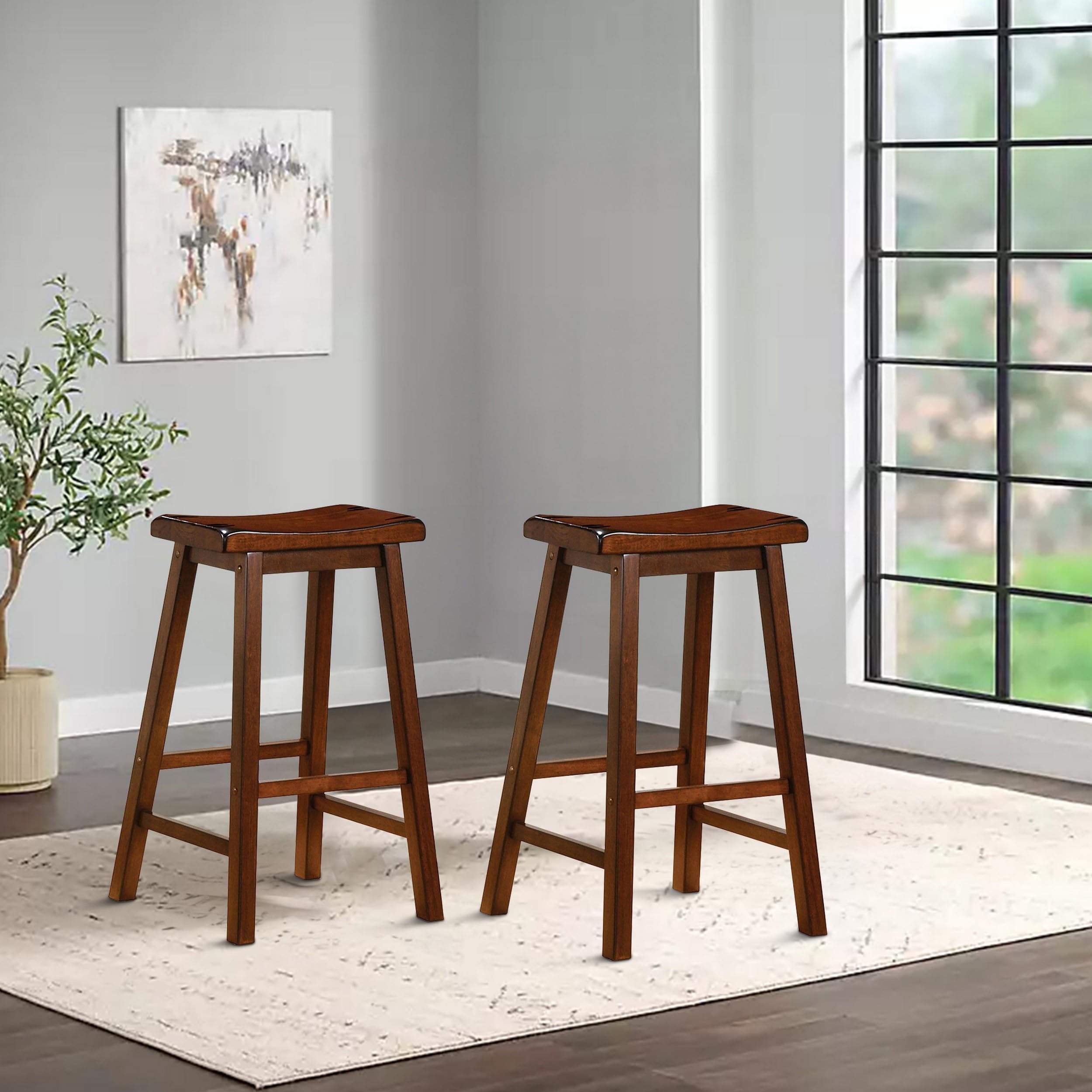 Wooden 29" Bar Stools, Chestnut (Set of 2)