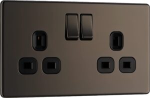 bg electrical fbn22b-01 double switched screwless flat plate power socket, black nickel, 13 amp