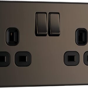 BG Electrical FBN22B-01 Double Switched Screwless Flat Plate Power Socket, Black Nickel, 13 Amp