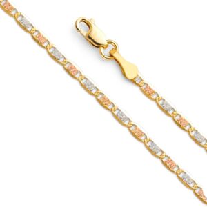 14k real tri color gold solid 2mm diamond cut chain necklace with lobster claw clasp clasp - 20"