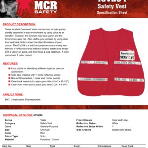 MCR Safety - 611ICV204 ICV204 Incident Command Polyester/Cotton Safety Vest with 1-Inch White Reflective Stripe, Red