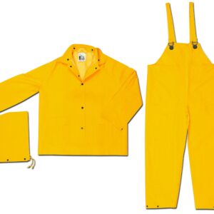 MCR Safety 2003FX3 Classic PVC/Polyester 3-Piece Rainsuit with Attached Hood and No Fly, Yellow, 3X-Large