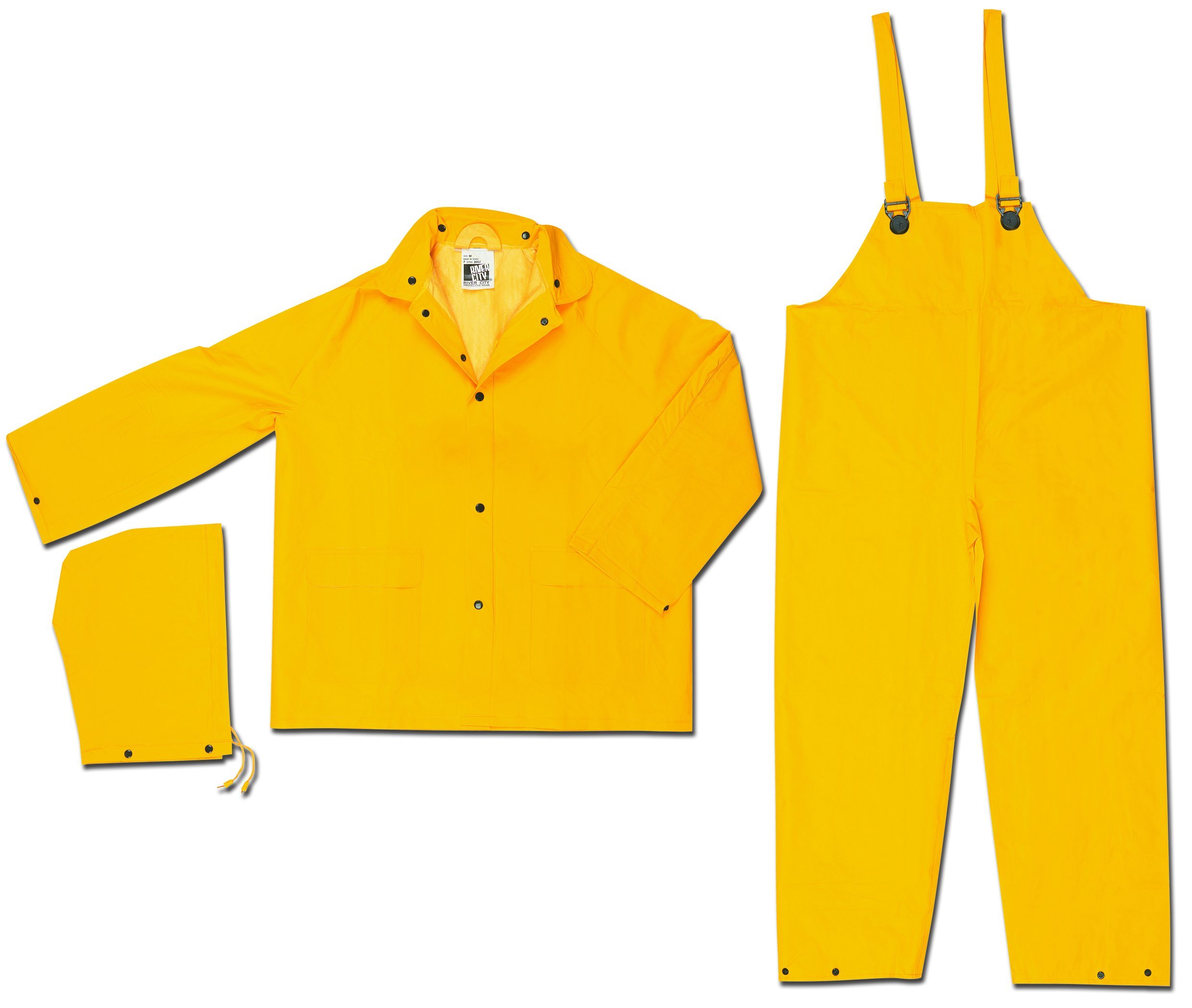 MCR Safety 2003FX3 Classic PVC/Polyester 3-Piece Rainsuit with Attached Hood and No Fly, Yellow, 3X-Large