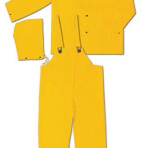 MCR Safety 2003FX3 Classic PVC/Polyester 3-Piece Rainsuit with Attached Hood and No Fly, Yellow, 3X-Large