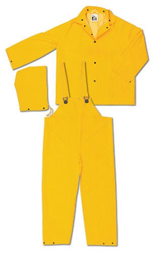 MCR Safety 2003FX3 Classic PVC/Polyester 3-Piece Rainsuit with Attached Hood and No Fly, Yellow, 3X-Large