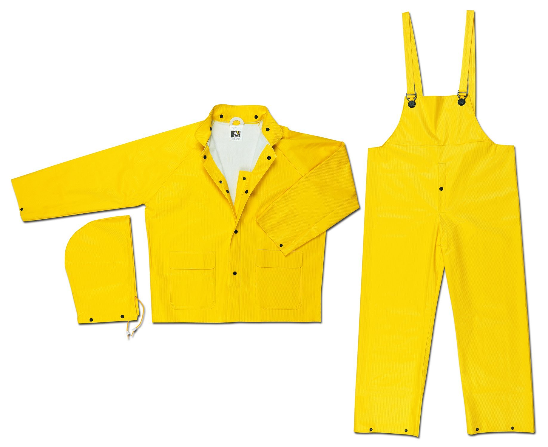 MCR Safety 6003L Commodore PVC/Non-Woven Polyester/Nylon 3-Piece Rain Suit with Detachable Hood and Reinforced Crotch, Yellow, Large