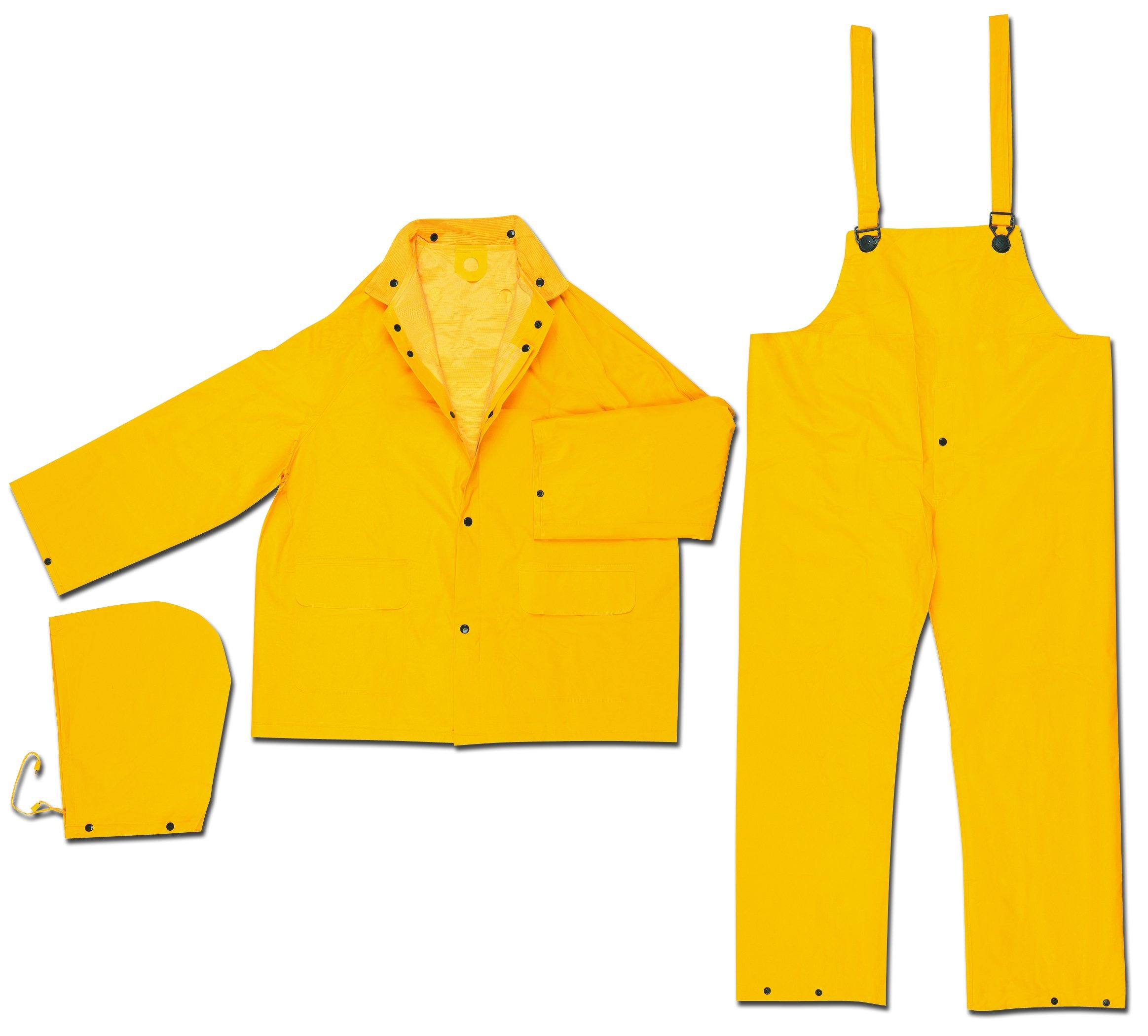 MCR Safety 2403X2 Classic Plus PVC/Polyester 3-Piece Corduroy Collar Rain Suit with Detachable Hood and Bibpant, Yellow, 2X-Large