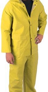 MCR Safety 2403X2 Classic Plus PVC/Polyester 3-Piece Corduroy Collar Rain Suit with Detachable Hood and Bibpant, Yellow, 2X-Large