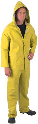 MCR Safety 2403X2 Classic Plus PVC/Polyester 3-Piece Corduroy Collar Rain Suit with Detachable Hood and Bibpant, Yellow, 2X-Large