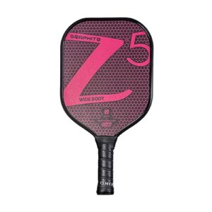 onix graphite z5 pickleball paddle (graphite carbon fiber face with rough texture surface, cushion comfort grip and nomex honeycomb core for touch, control, and power), pink