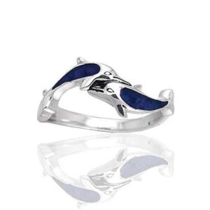 Deep Blue Paua Shell Double Dolphin Sterling Silver Ring Size 11(Sizes 4,5,6,7,8,9,10,11)