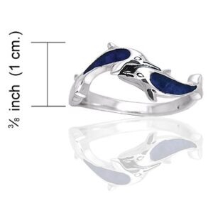 Deep Blue Paua Shell Double Dolphin Sterling Silver Ring Size 11(Sizes 4,5,6,7,8,9,10,11)