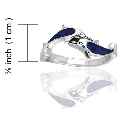 Deep Blue Paua Shell Double Dolphin Sterling Silver Ring Size 11(Sizes 4,5,6,7,8,9,10,11)