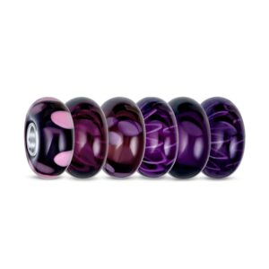 bling jewelry violet lavender purple burgundy murano glass set of 6 pieces .925 sterling silver core spacer charm bead bundle fits european style bracelet for women for teen