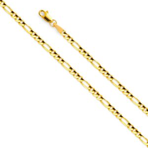 14k real yellow gold solid 3mm figaro chain necklace with lobster claw clasp - 22"