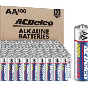 ACDelco 100-Count AA Batteries, Maximum Power Super Alkaline Battery, 10-Year Shelf Life, Reclosable Packaging