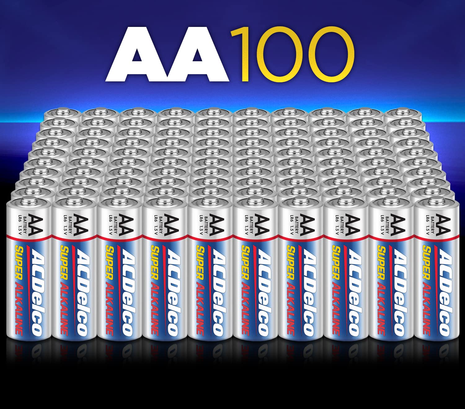 ACDelco 100-Count AA Batteries, Maximum Power Super Alkaline Battery, 10-Year Shelf Life, Reclosable Packaging