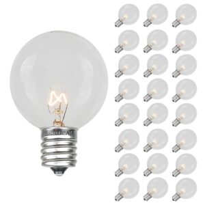 novelty lights incandescent g50 globe replacement bulbs - outdoor individual bulbs for events, holiday parties, patios, and more - e17/c9 intermediate base, 7 watt lights (clear, 25 pack)