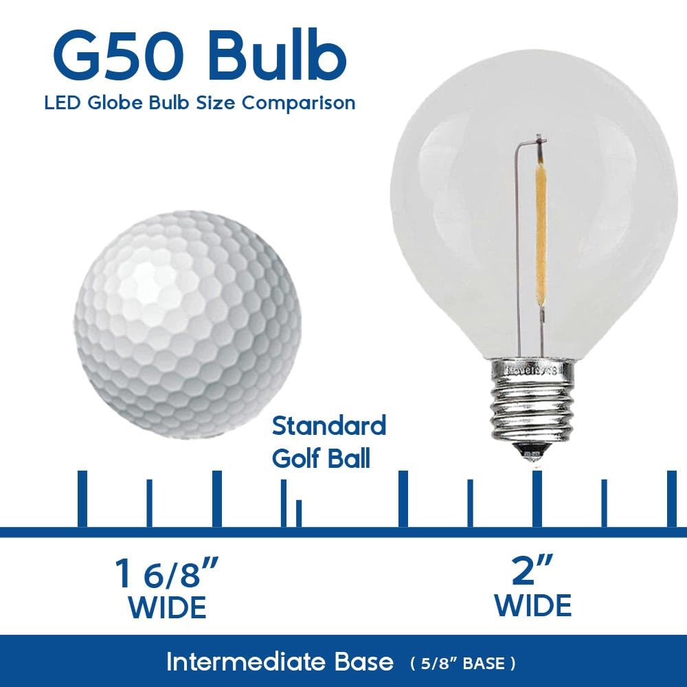 Novelty Lights Incandescent G50 Globe Replacement Bulbs - Outdoor Individual Bulbs For Events, Holiday Parties, Patios, And More - E17/C9 Intermediate Base, 7 Watt Lights (Clear, 25 Pack)