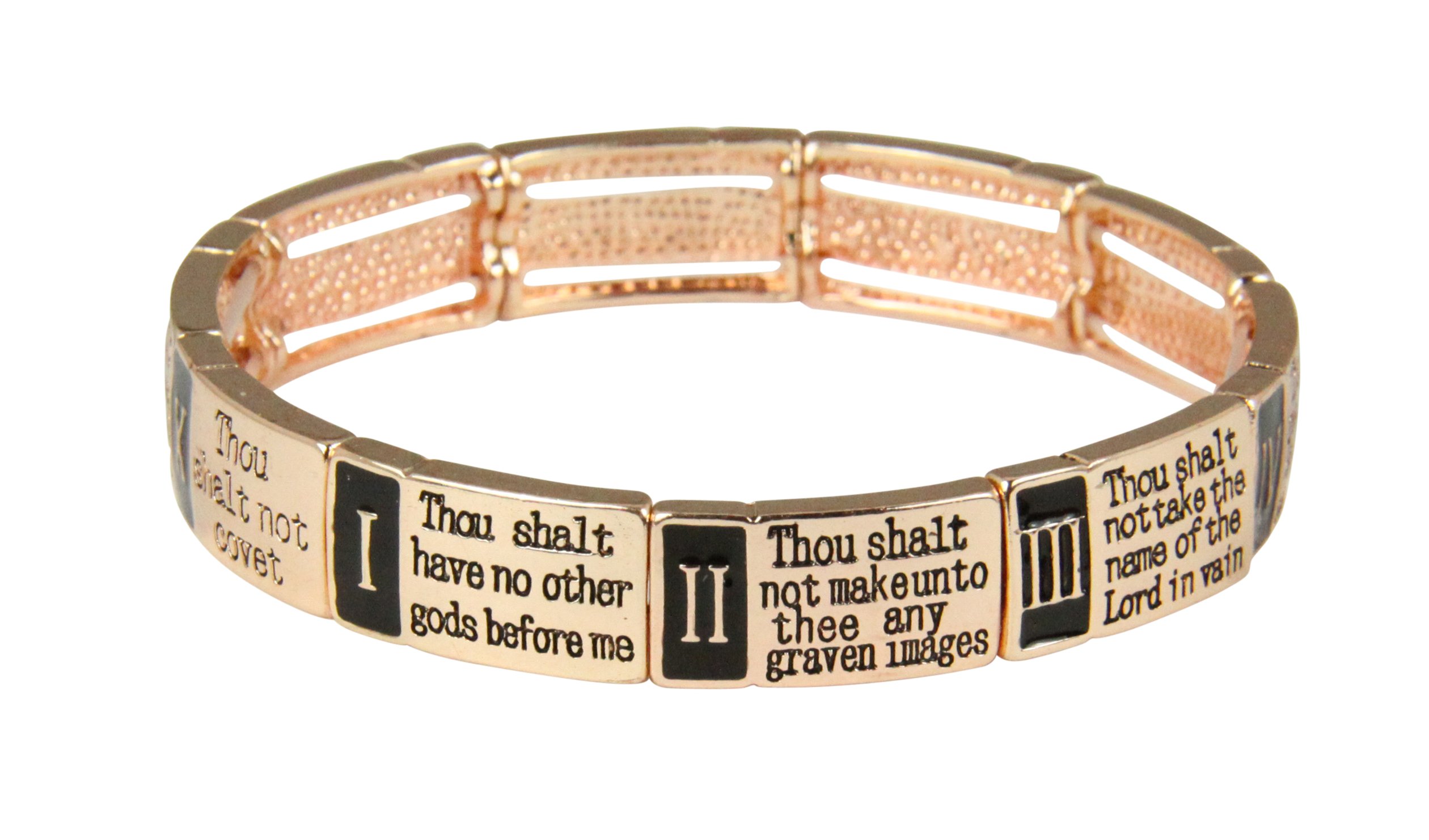 4030040 Ten Commandments 10 Stretch Bracelet Christian Scripture Religious Rose Gold Tone