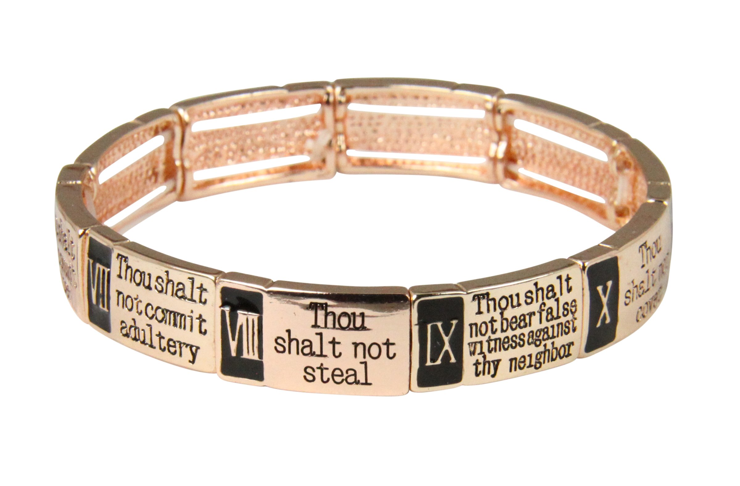 4030040 Ten Commandments 10 Stretch Bracelet Christian Scripture Religious Rose Gold Tone