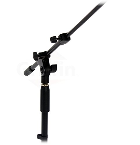 Short Microphone Stand with Boom Arm by GRIFFIN | Low Profile Tripod Mic Stand Mount for Kick Bass Drum, Studio Desktop Recording, Singing, & Guitar Amplifiers | Small Height Telescoping Boom Holder