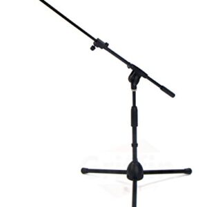 Short Microphone Stand with Boom Arm by GRIFFIN | Low Profile Tripod Mic Stand Mount for Kick Bass Drum, Studio Desktop Recording, Singing, & Guitar Amplifiers | Small Height Telescoping Boom Holder