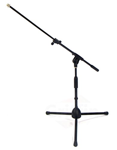 Short Microphone Stand with Boom Arm by GRIFFIN | Low Profile Tripod Mic Stand Mount for Kick Bass Drum, Studio Desktop Recording, Singing, & Guitar Amplifiers | Small Height Telescoping Boom Holder