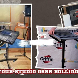 Studio Mixer Stand DJ Cart by GRIFFIN | Rolling Standing Rack On Casters with Adjustable Height | Portable Turntable Holder | Mobile Mount For Digital Drum Machine, Mixing Audio Gear & Music Equipment