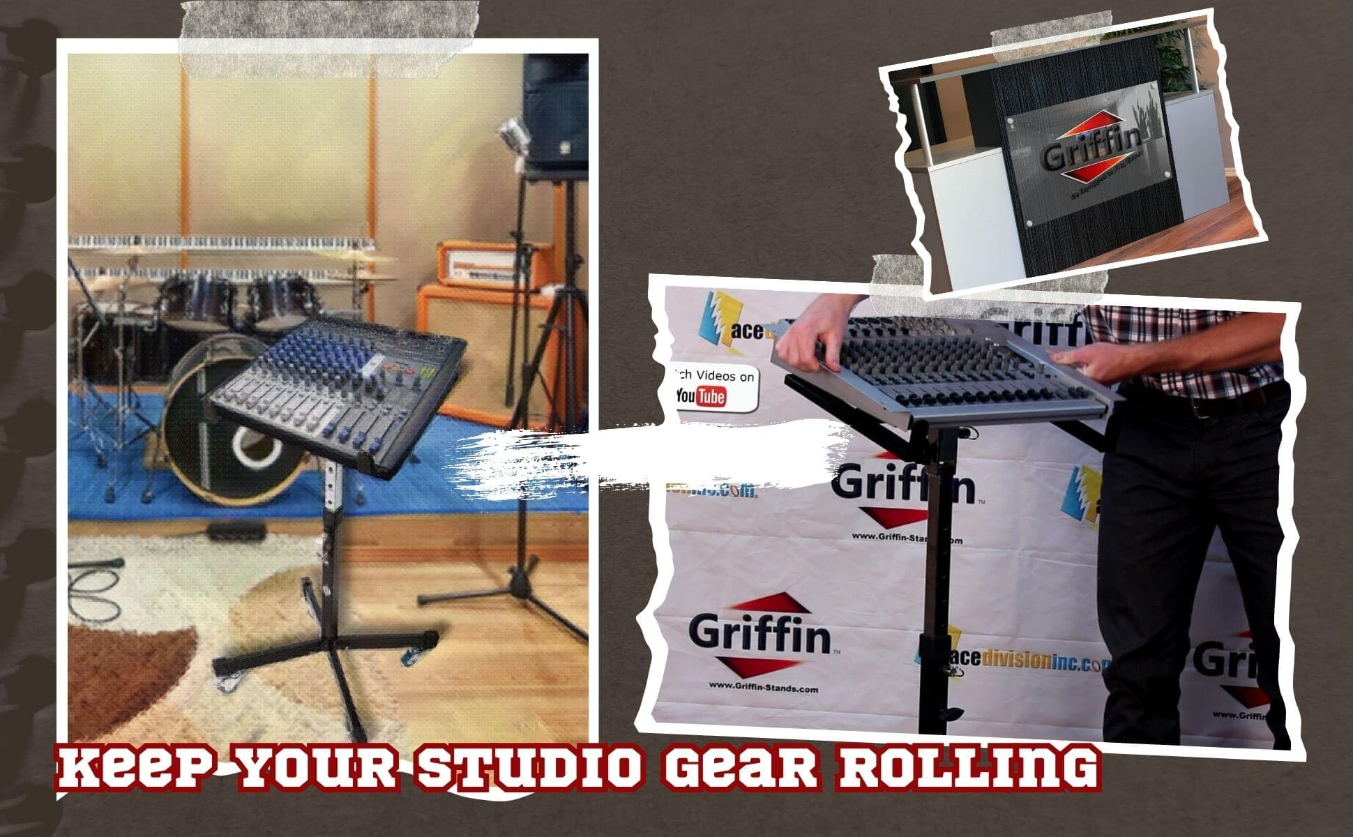 Studio Mixer Stand DJ Cart by GRIFFIN | Rolling Standing Rack On Casters with Adjustable Height | Portable Turntable Holder | Mobile Mount For Digital Drum Machine, Mixing Audio Gear & Music Equipment