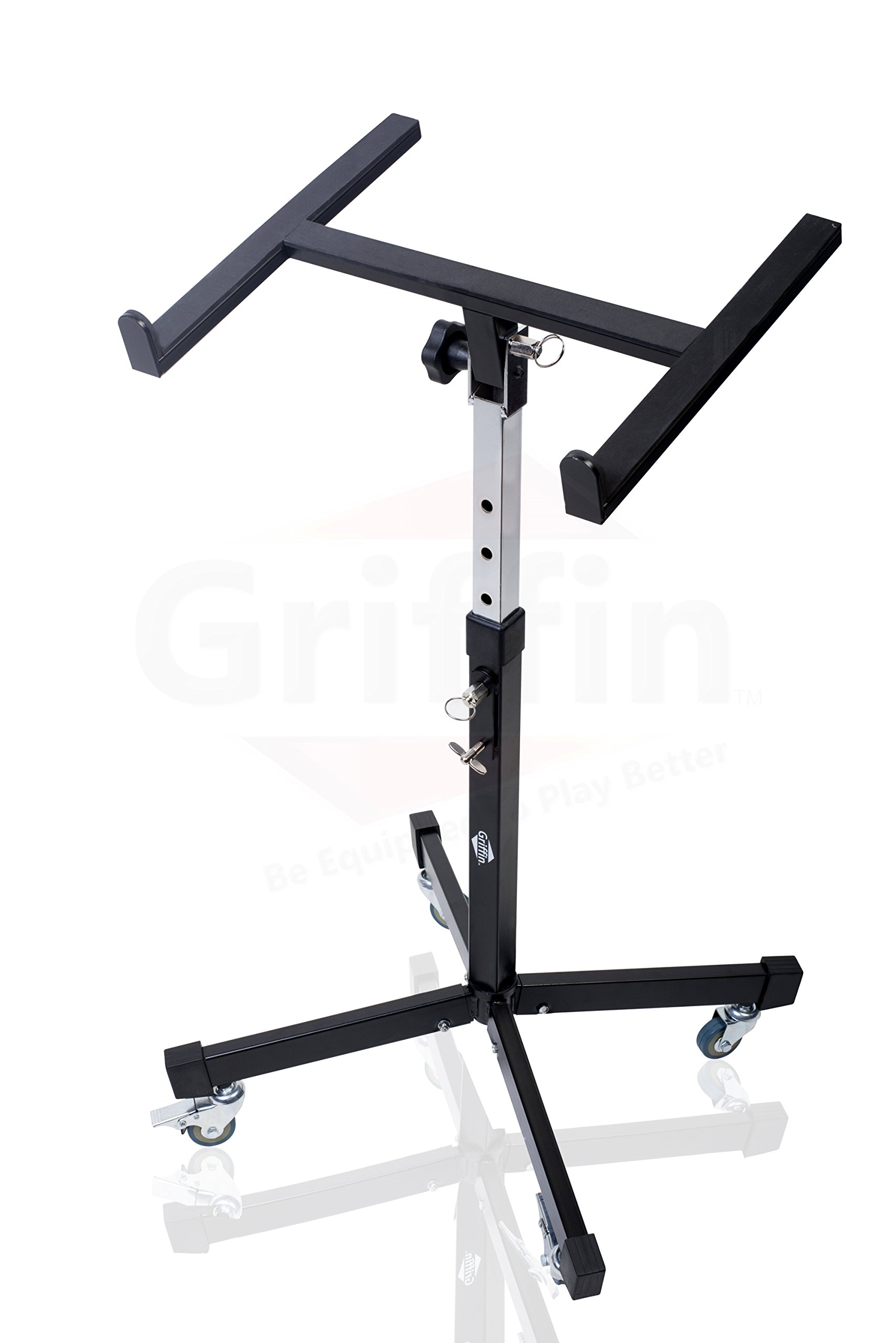 Studio Mixer Stand DJ Cart by GRIFFIN | Rolling Standing Rack On Casters with Adjustable Height | Portable Turntable Holder | Mobile Mount For Digital Drum Machine, Mixing Audio Gear & Music Equipment