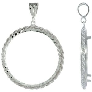 Sterling Silver 2 oz Pancho Villa Rope Bezel 47 mm Coins Prong Back Diamond Cut Coin NOT Included