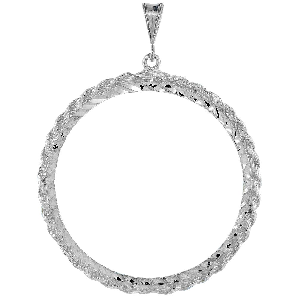 Sterling Silver 2 oz Pancho Villa Rope Bezel 47 mm Coins Prong Back Diamond Cut Coin NOT Included