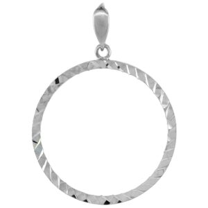 Sterling Silver Diamond Cut Half Dollar Bezel 30 mm Coins Prong Back 50 Cent Coin NOT Included