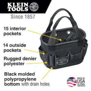 Klein Tools 5144BHB14OS Hard-Body Bucket, Aerial Oval Tool Bucket with Drain Holes, 29 Pockets