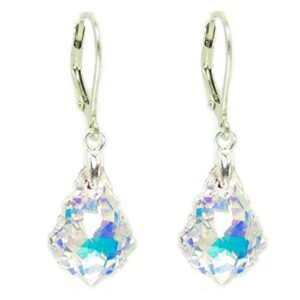 clear aurora borealis sterling silver leverback dangle earrings made with austrian crystal