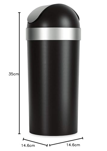 Umbra Venti Kitchen Trash Can with Swing Top Lid, Large 16-Gallon (62 L) Capacity, Black/Nickel