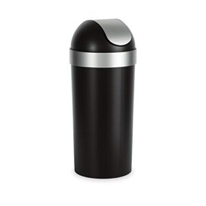 umbra venti kitchen trash can with swing top lid, large 16-gallon (62 l) capacity, black/nickel