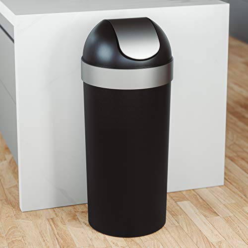 Umbra Venti Kitchen Trash Can with Swing Top Lid, Large 16-Gallon (62 L) Capacity, Black/Nickel