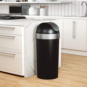 Umbra Venti Kitchen Trash Can with Swing Top Lid, Large 16-Gallon (62 L) Capacity, Black/Nickel