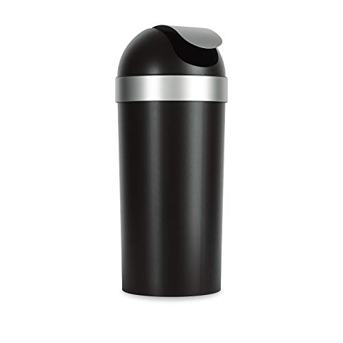 Umbra Venti Kitchen Trash Can with Swing Top Lid, Large 16-Gallon (62 L) Capacity, Black/Nickel