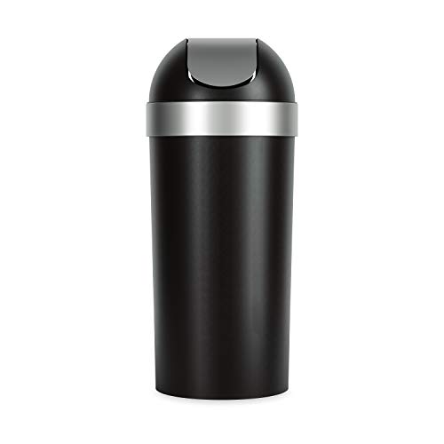 Umbra Venti Kitchen Trash Can with Swing Top Lid, Large 16-Gallon (62 L) Capacity, Black/Nickel